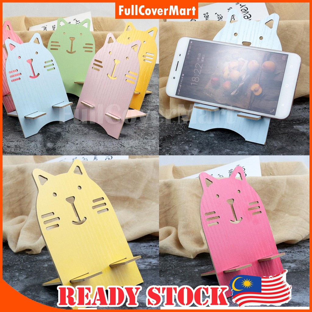 (STD8) Cute Cartoon Mobile Phone Stand Creative Wooden Cat Mobile Phone ...
