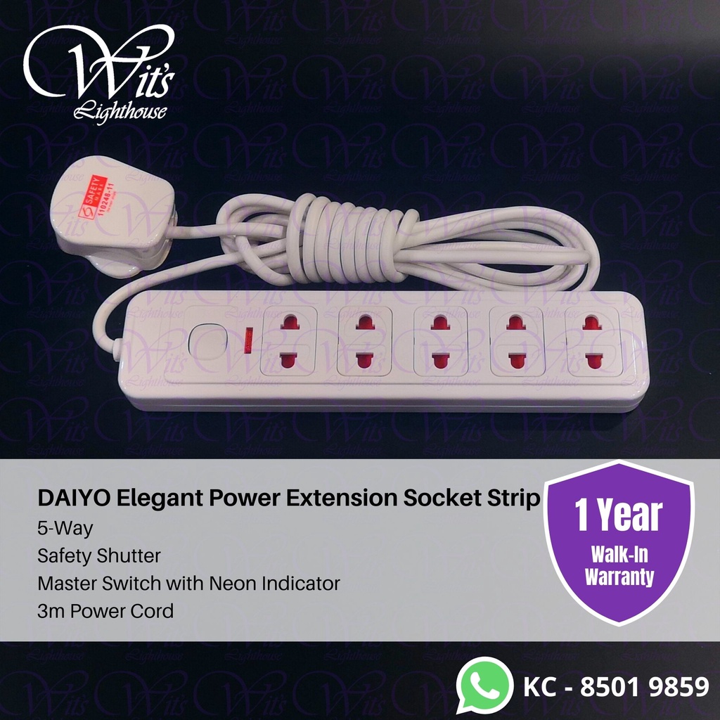 5 Way Extension Safety Socket with Safety Shutter, Master Switch, LED ...