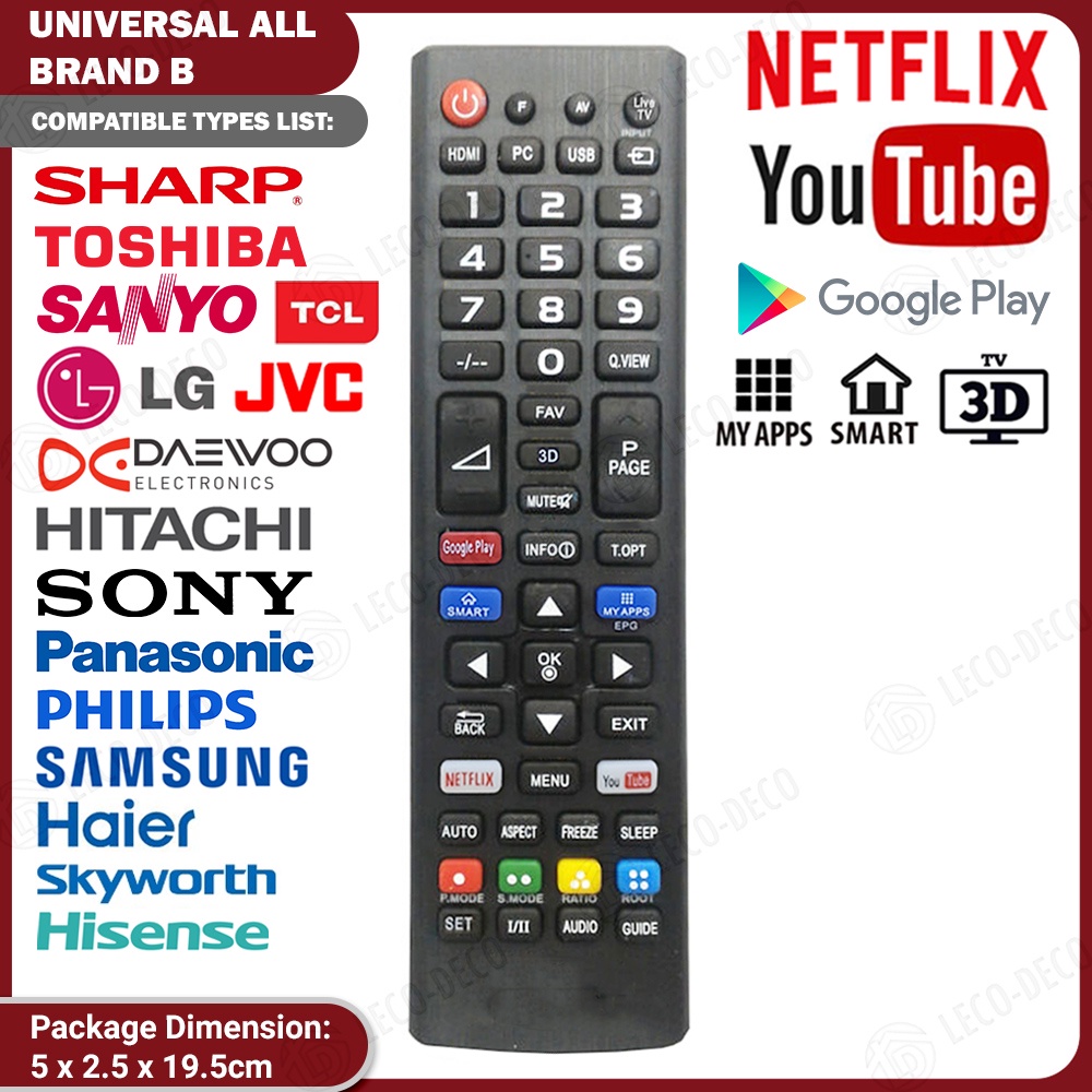 MULTI BRAND UNIVERSAL LG SAMSUNG LCD LED SMART TV REMOTE CONTROL ...