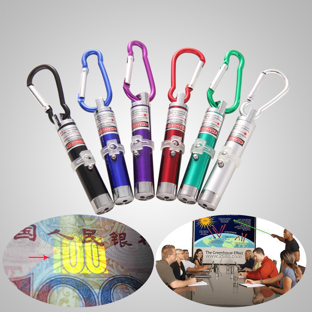 (cou)MultifunctionMini Laser Light Pointer LED Torch KeychainUV ...