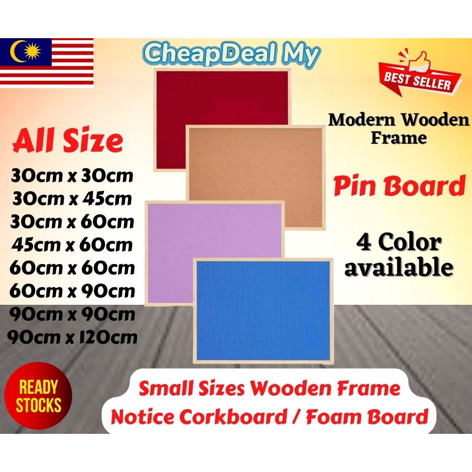 ALL SIZE ECO Wooden Frame Notice Cork board / Foam Board 1x1 1x1.5 1x2 ...