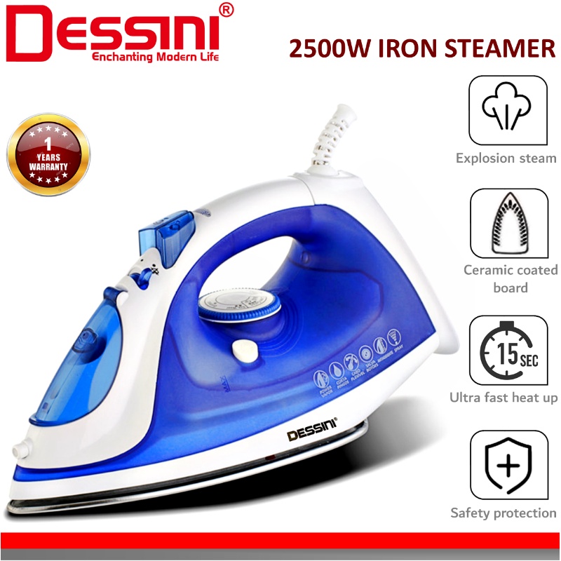 DESSINI ITALY 2500W Electric Ceramic Soleplate Garment Steam Iron ...