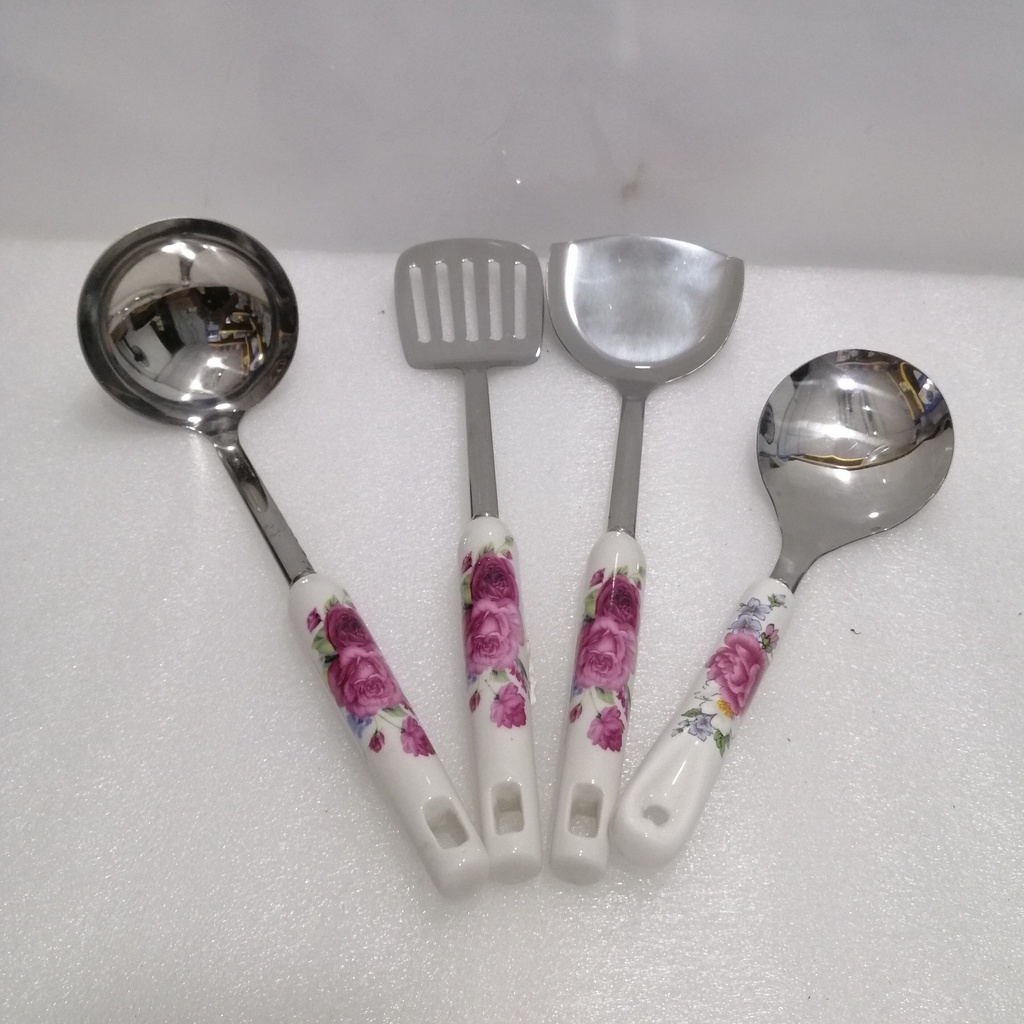 Senduk Porcelain Bunga Rose Flower Porcelain Handle Stainless Steel ...