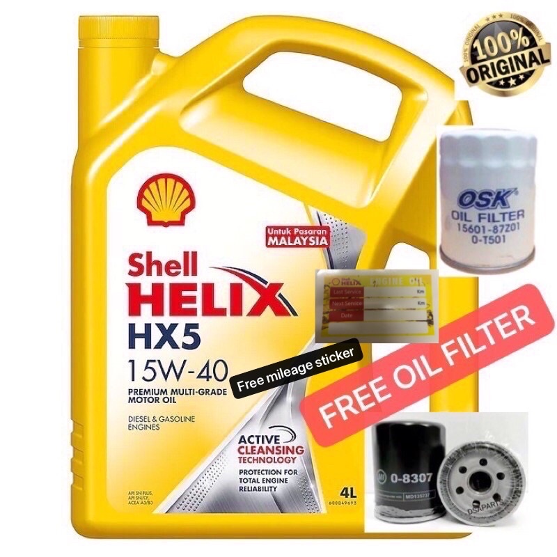 Shell Helix HX5 15W-40 4L 100% ORIGINAL FREE 1 OIL FILTER | Shopee Malaysia