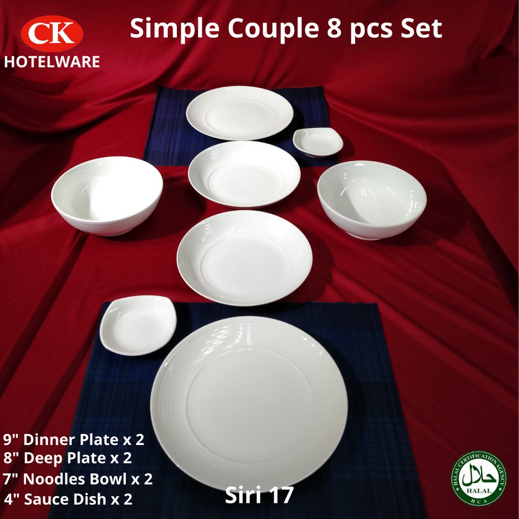CK Porcelain. Simple Couple Premium Dinnerware Set - 8 pcs, Emboss Line ...