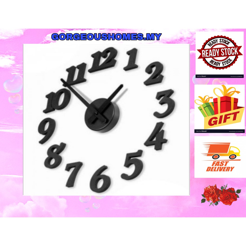 🌹(Fast Ship)Diy Wall Clock 3D Decoration Sticker Home Office Decor ...