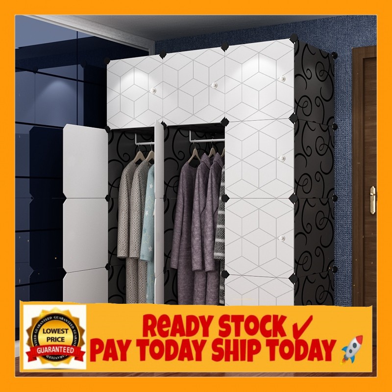 (READY STOCK) WHITE BLACK 12 cube White DIY Multipurpose Wardrobe ...