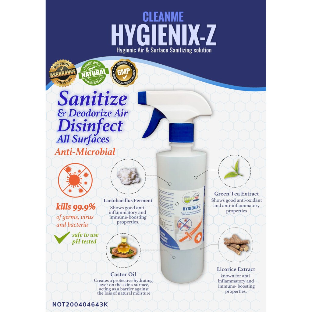 Hygienix-Z Air and Surface Deodorizing Sanitizing Spray Cleanme 99.9% ...