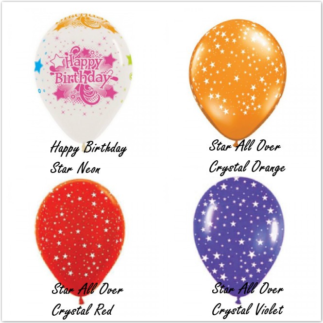 Happy Birthday Neon Star Printed All Over Crystal Match Set (12pcs ...