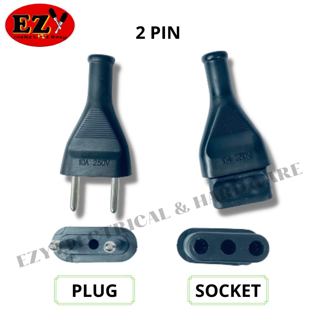 10 AMP 2 Round Pin Plug / Socket | Shopee Malaysia