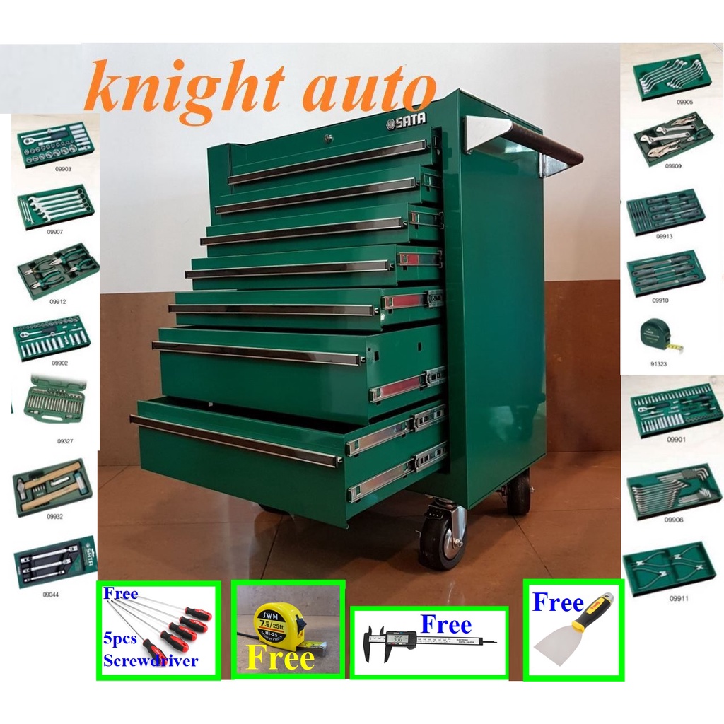 FreeGifts- Sata 95107P-15A 298pcs Tools 7 Drawer Tool Box Trolley Set ...