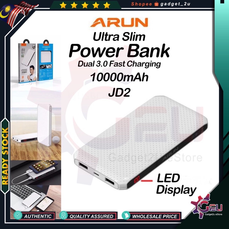Arun JD2 Dual 3.0 Fast Charging LED Display 10000mAh Ultra Slim Power ...