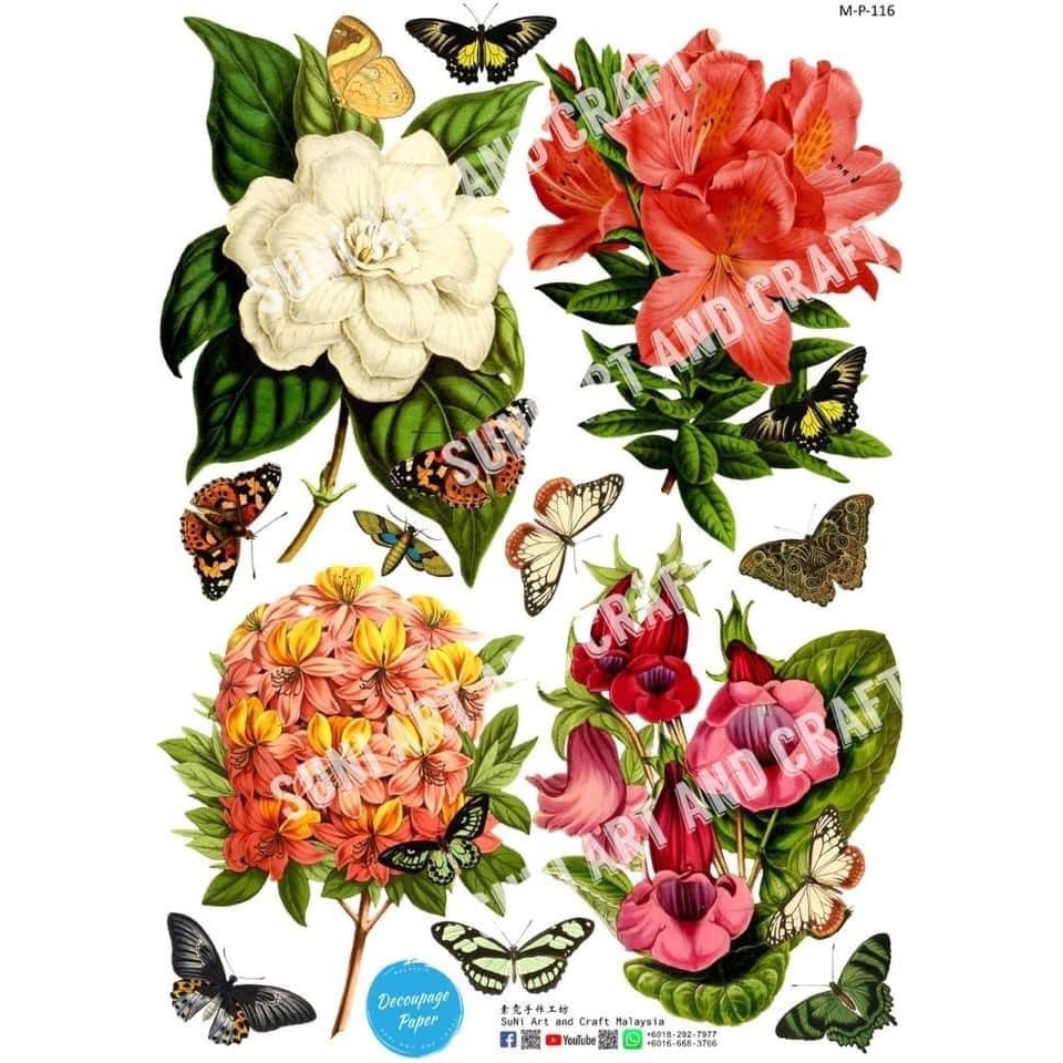 SuNi Art and Craft Malaysia Botanic Floral Series Decoupage Paper 1 pcs ...