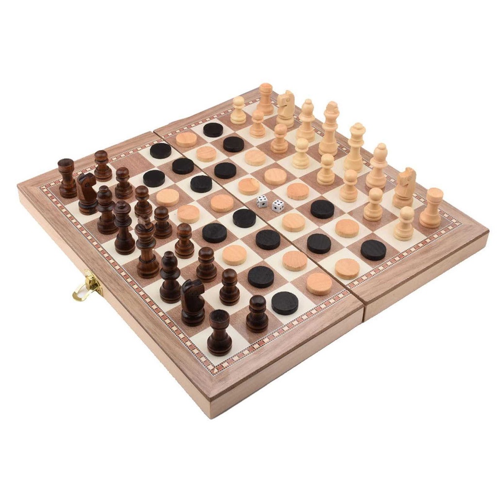 Folding Wooden Three-in-one Suit Chess Board Solid Wood Chess Checkers ...