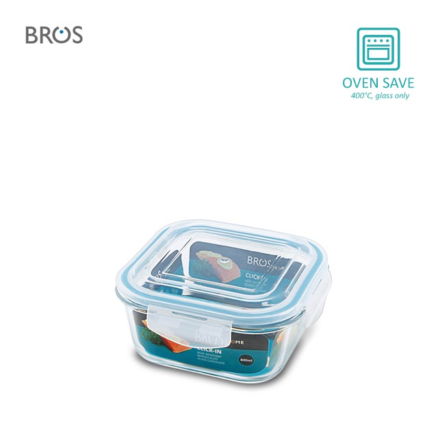 BROS Glass Container Click-In Square (800ml) | High Durability Food ...