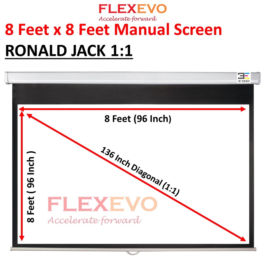 Manual Wall Ceiling Mount Projector Screen 1:1 4:3 16:9 100" Ronald ...