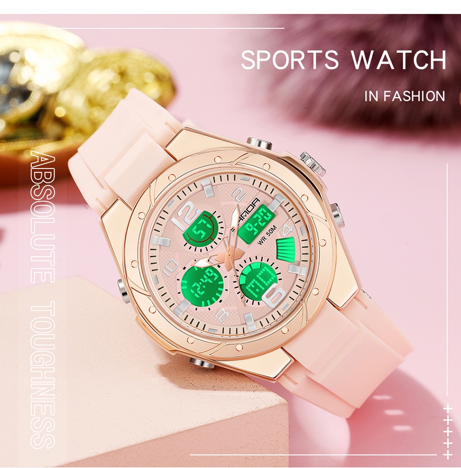 SANDA Sky Blue Watch for Women Analog LED Digital Electronic Wristwatch ...