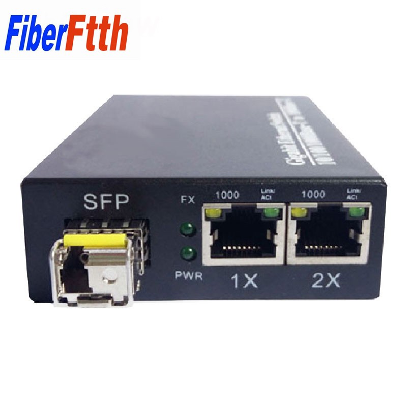 Gigabit media converter 1 sfp to 2 rj45 UTP gigabit optical fiber ...