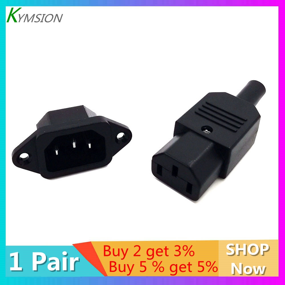 1 Pair AC 250V 10A 3pin IEC C13 Power Supply Plug Socket Adapter Male Plug + Female Jack ...