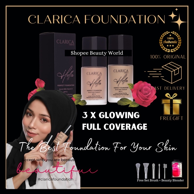 CLARICA FOUNDATION | 3x GLOWING FULL COVERAGE | Shopee Malaysia
