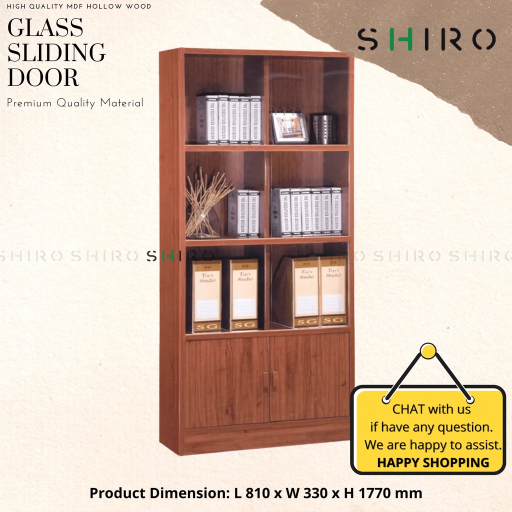 SHIRO Rak Buku Kaca Glass Door File Cabinet Bookcase Bookshelf Display ...