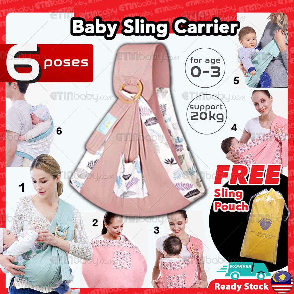 Baby Sling Carrier 6 Positions Soft Cotton Newborn Wrap Wearing Kain ...