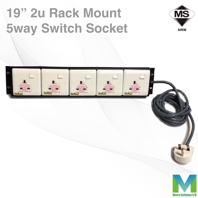 Heavy Duty 19”2u Rack Mount 5way 13A Switch Socket with 3 Meter Cable ...