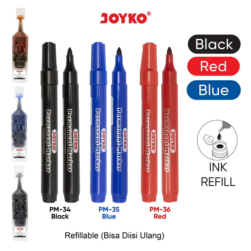 Permanent Marker Round Tip Permanent Marker Joyko Refillable | Shopee ...
