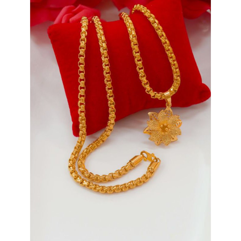 Rantai Leher (70cm) & Loket Bunga Emas Bangkok Free Cop 916 | Shopee Malaysia