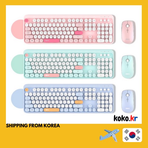 ABKO Retro Wireless Keyboard & Mouse Combo Set(Pink, Mint, Blue) Korean ...