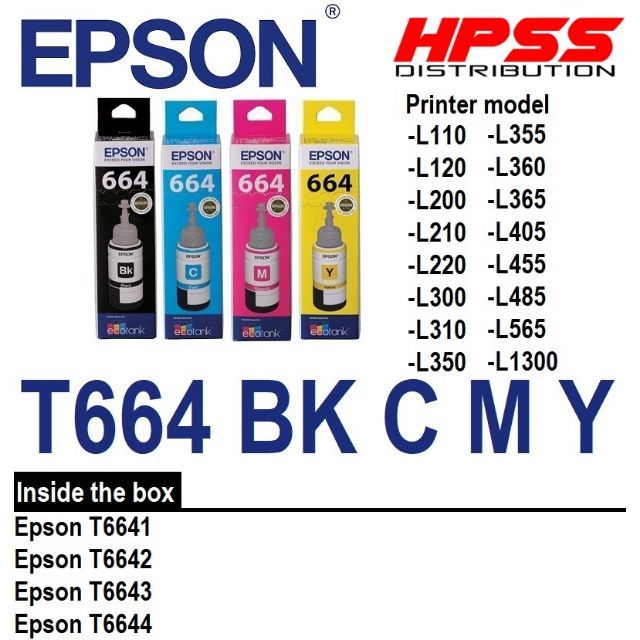 ORIGINAL EPSON T664 664 T6641/ 6642 / 6643 / 6644 INK. T664 664 FOR ...