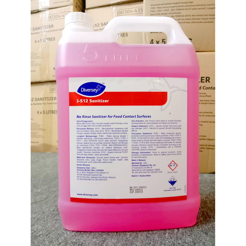Diversey J-512 Sanitizer 5 Litres _ No Rinse Sanitizer for Food Contact ...