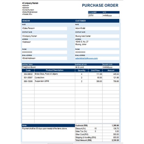 [#26] Purchase Order (PO03) Excel Template With Shift / Template Excel ...