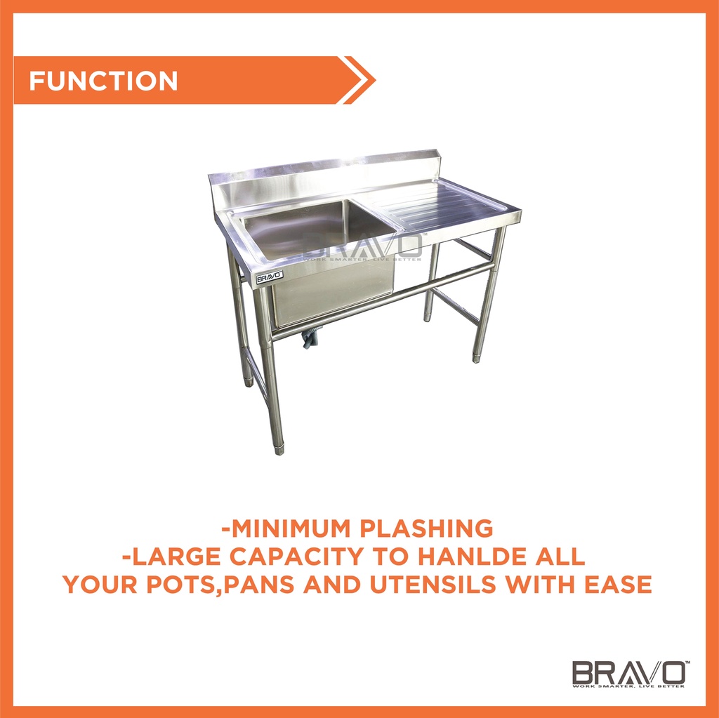 BRAVO Kitchen Sink Sinki Dapur Stainless Steel Kitchen Table with Rack Sink Stainless Steel ...