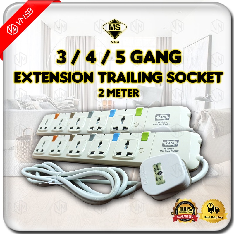Extension Socket 3 / 4 / 5 Gang Multi Extension Plug Universal Adapter ...