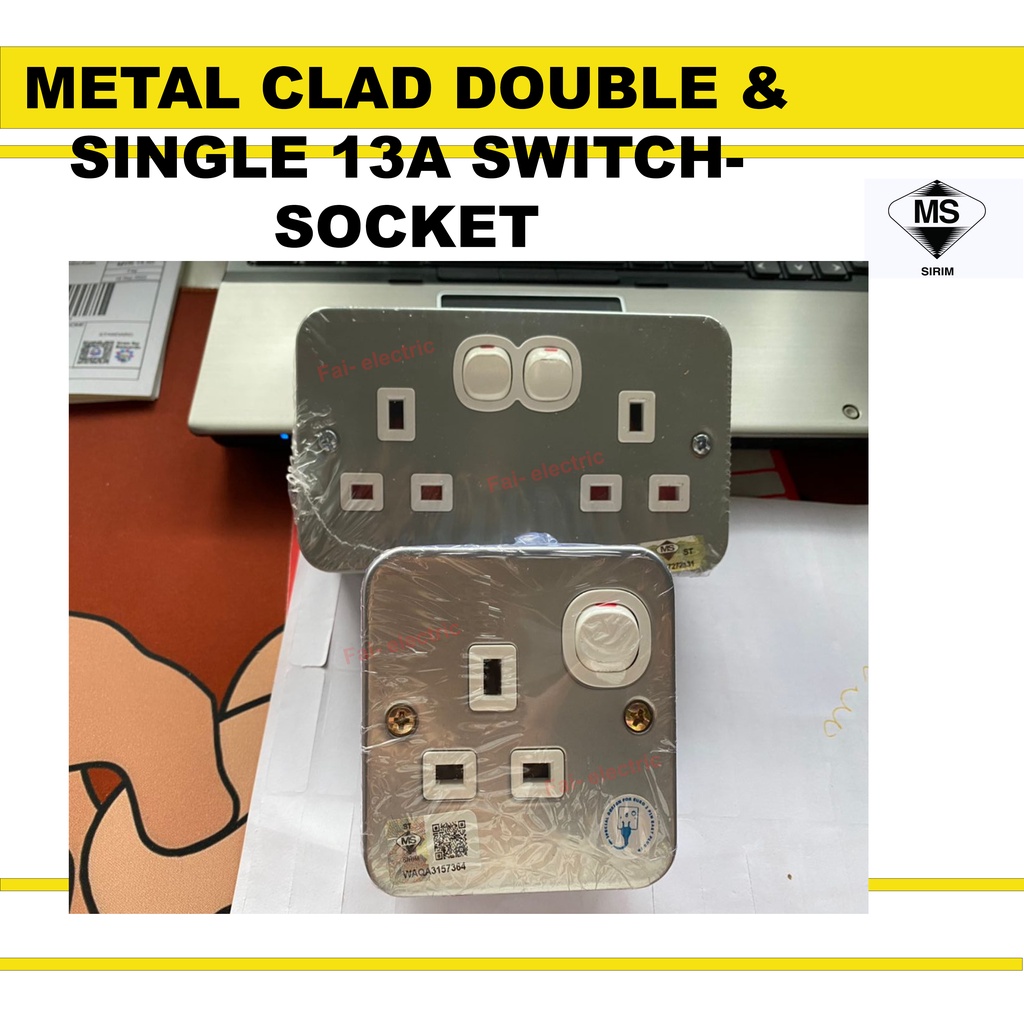 SIRIM 13AMP Metal Socket Metal Clad Switched Socket BESI / DOUBLE ...