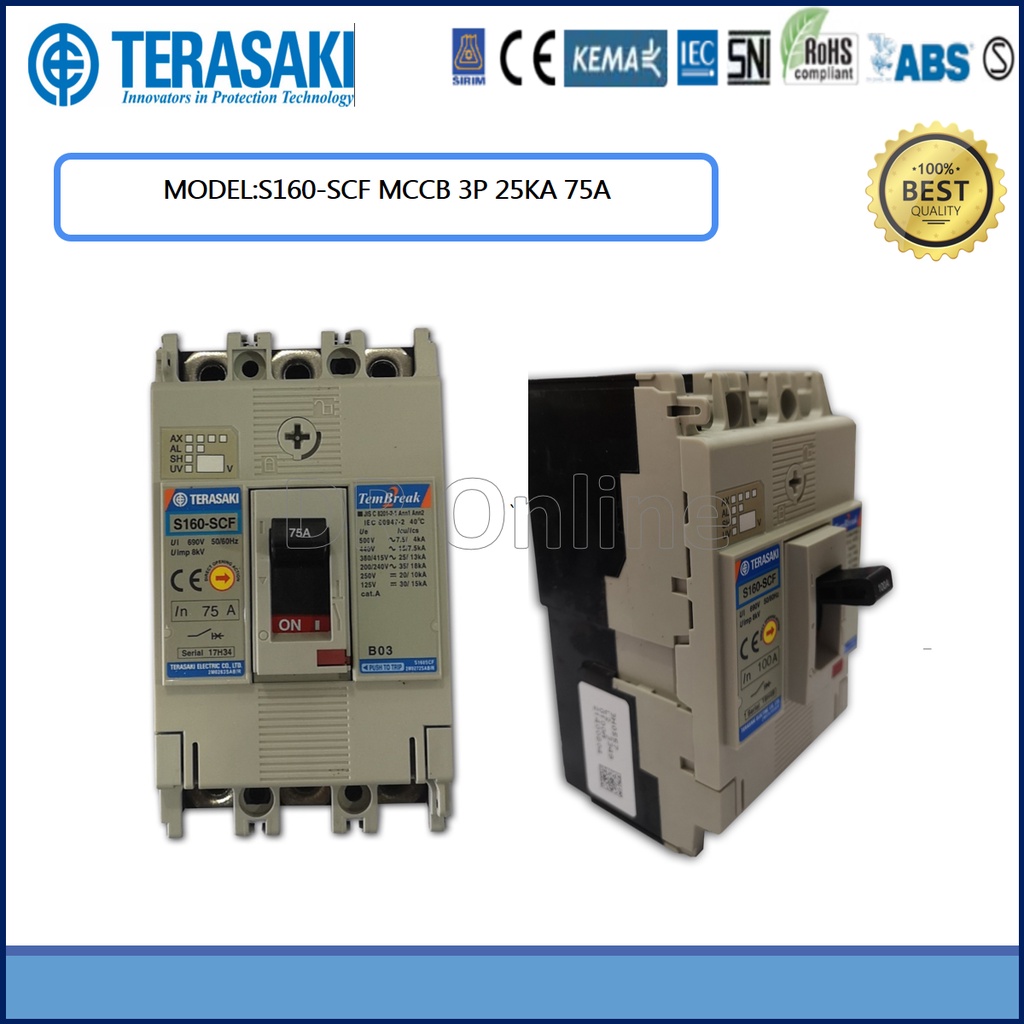 TERASAKI MOULDED CASE CIRCUIT BREAKER ( MCCB )3P 25KA 75A，（S160-SCF ...