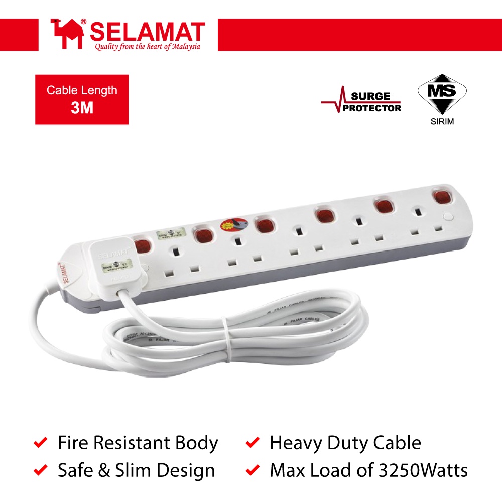 Selamat 2M / 3M Extension Trailing Socket MA-1183 / MA-1184 / MA-1186 ...