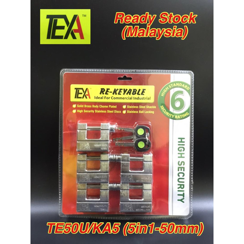 Texa Padlock TE50U/KA5 5in1 50mm eavy Duty Stainless Steel Shackle Lock ...