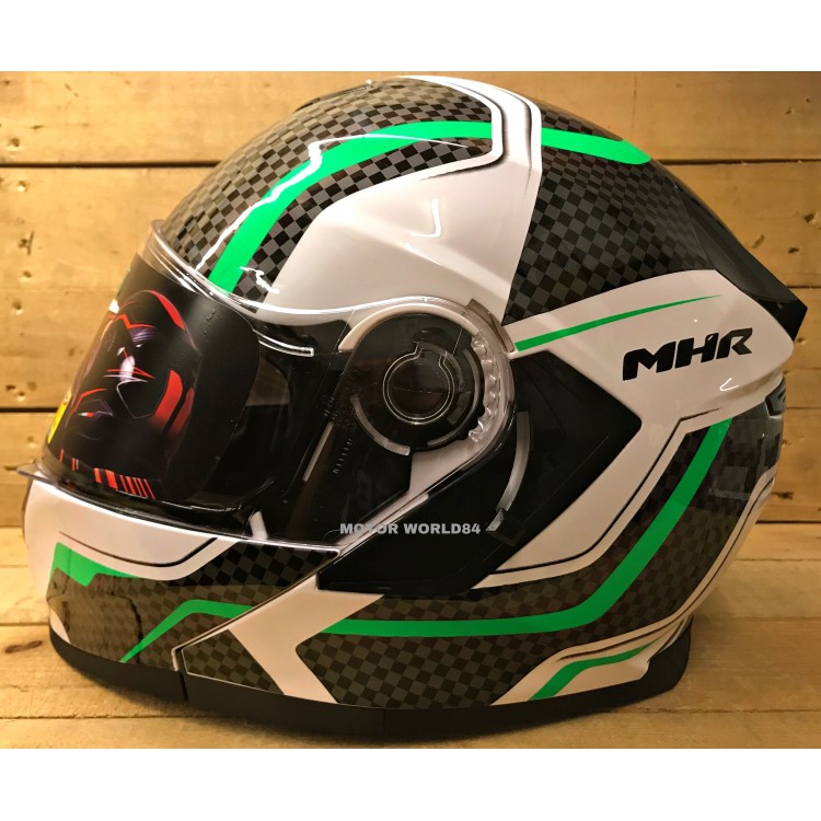 MHR FULL FACE HELMET FLIP UP DOUBLE VISOR MODULAR HELMET GT4 GP RACING ...