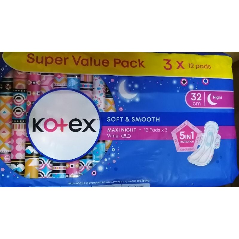 Kotex soft and smooth Maxi night 12pads x 3, 32cm wing | Shopee Malaysia