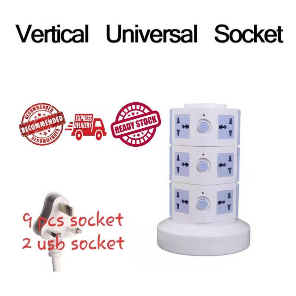 BD 9pcs Vertical Universal Socket With USB Tower Socket Retractable ...
