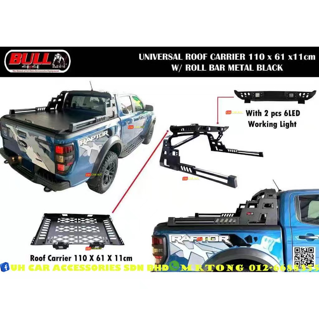FORD RANGER T9 2022 XL XLT WILDTRAK STEEL SPORT ROLL BAR WITH ROOF RACK ...