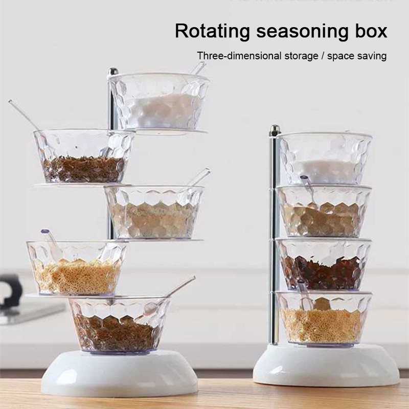 NEW Rotating Revolving 5-Tier Spice Rack Seasoning Box Kitchen ...