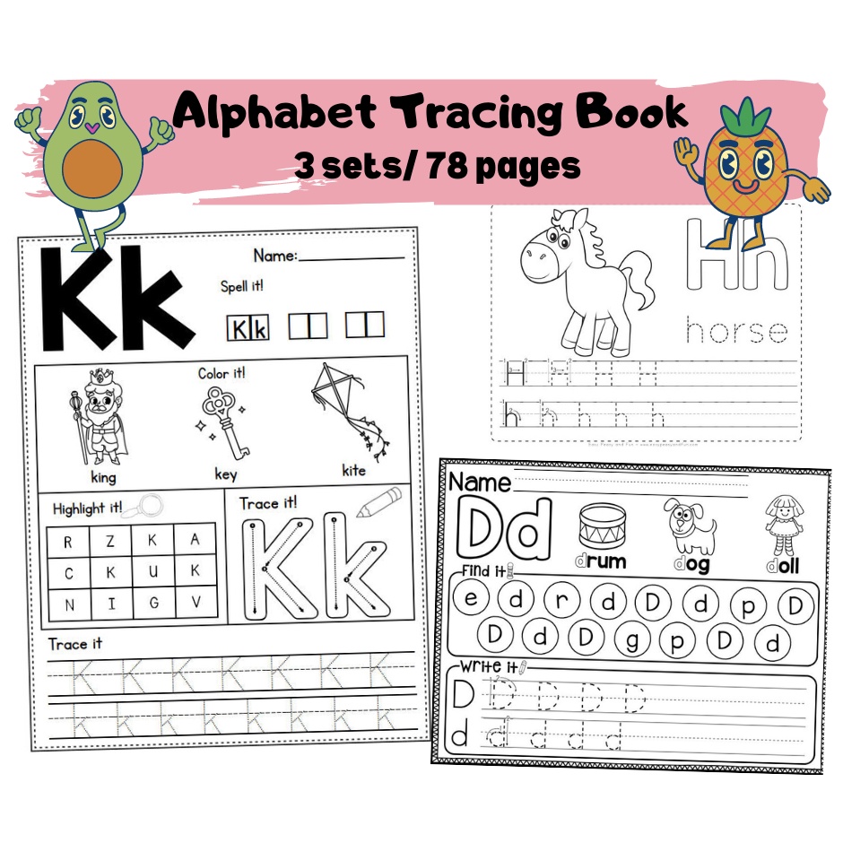 A327 - Printable Alphabet Tracing Book 3 sets 78 pages [PDF] kids ...