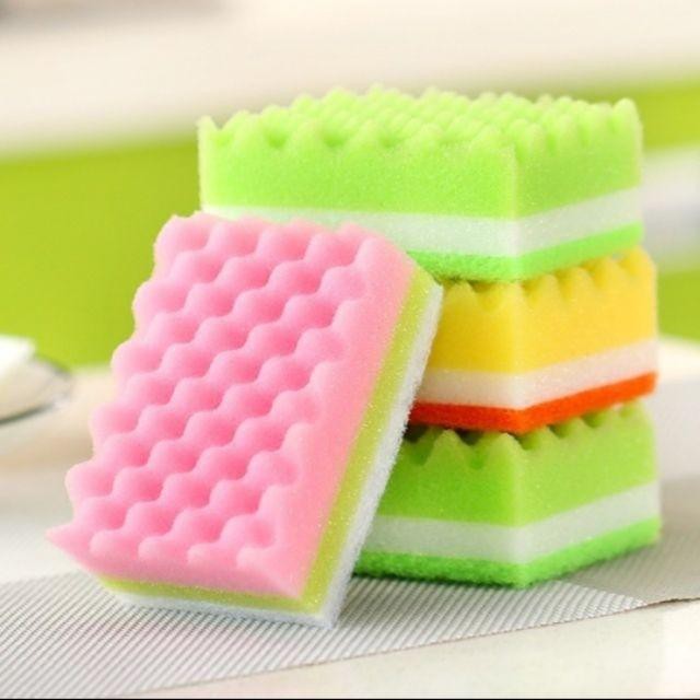Kitchen wash dishes sponge block scouring pad of clean block double ...