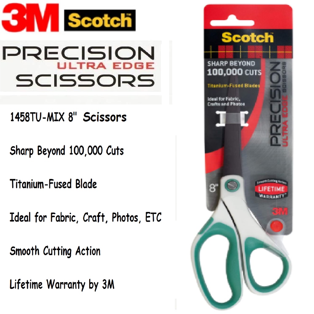 3M Scotch 8" Precision Ultra Edge Titanium Scissors, Ideal for Fabric ...