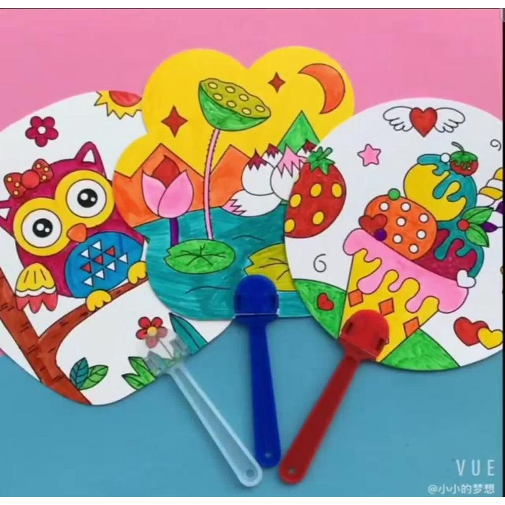 ️Busy Kids ️DIY colouring painting hand fan/kids art & craft ...
