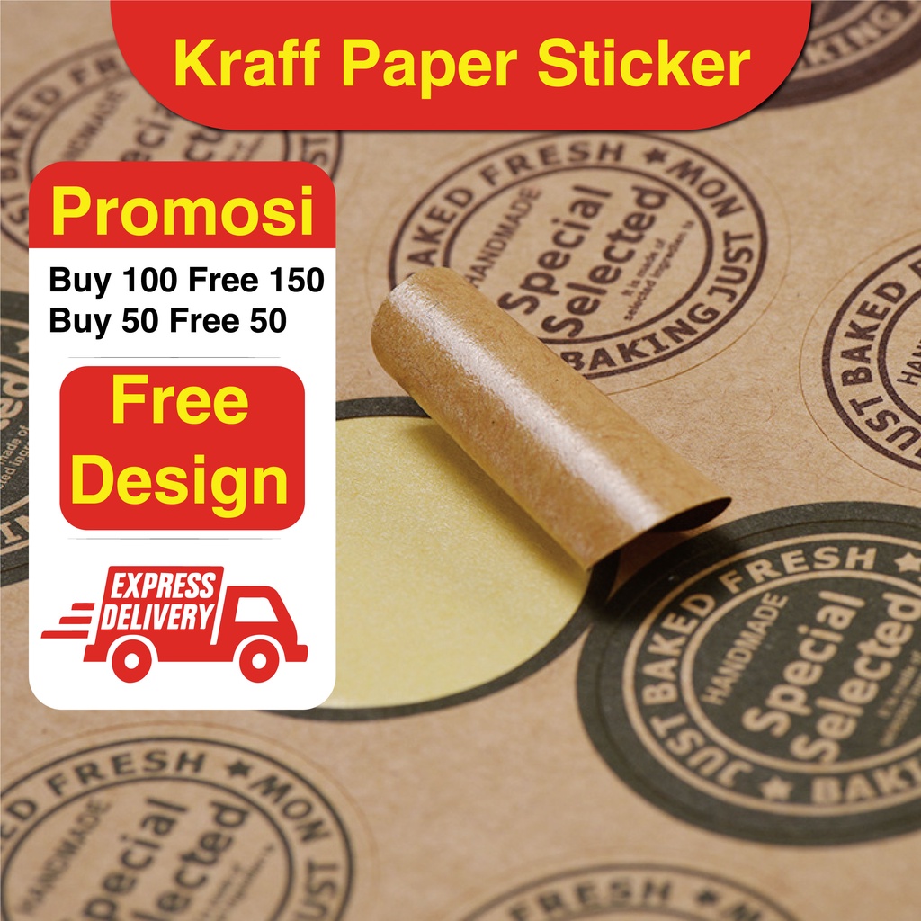 Kraff Paper Sticker Custom Printing | Buy 100 Free 150 | Buy 50 Free 50 ...