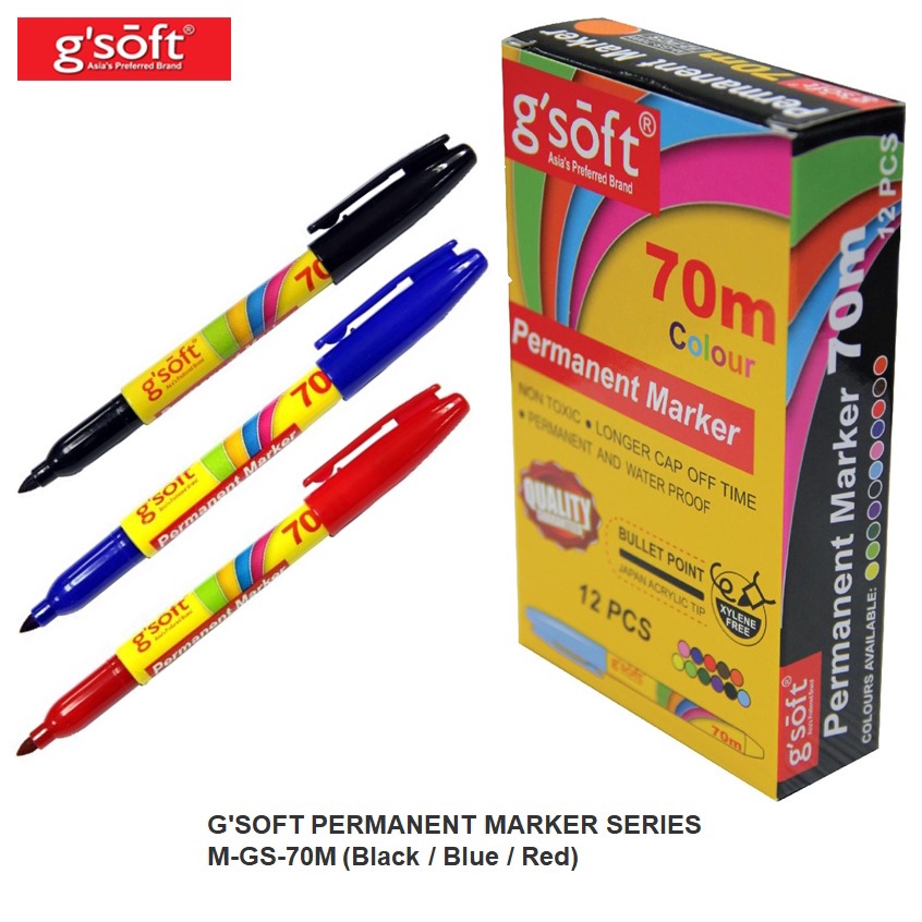 G'SOFT PERMANENT MARKER SERIES M-GS-70M MARKER PEN (12 Pcs) | Shopee ...